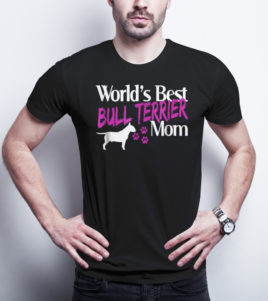 World's Best Bull Terrier Mom With Dog Silhouette And Paw Prints T-Shirt