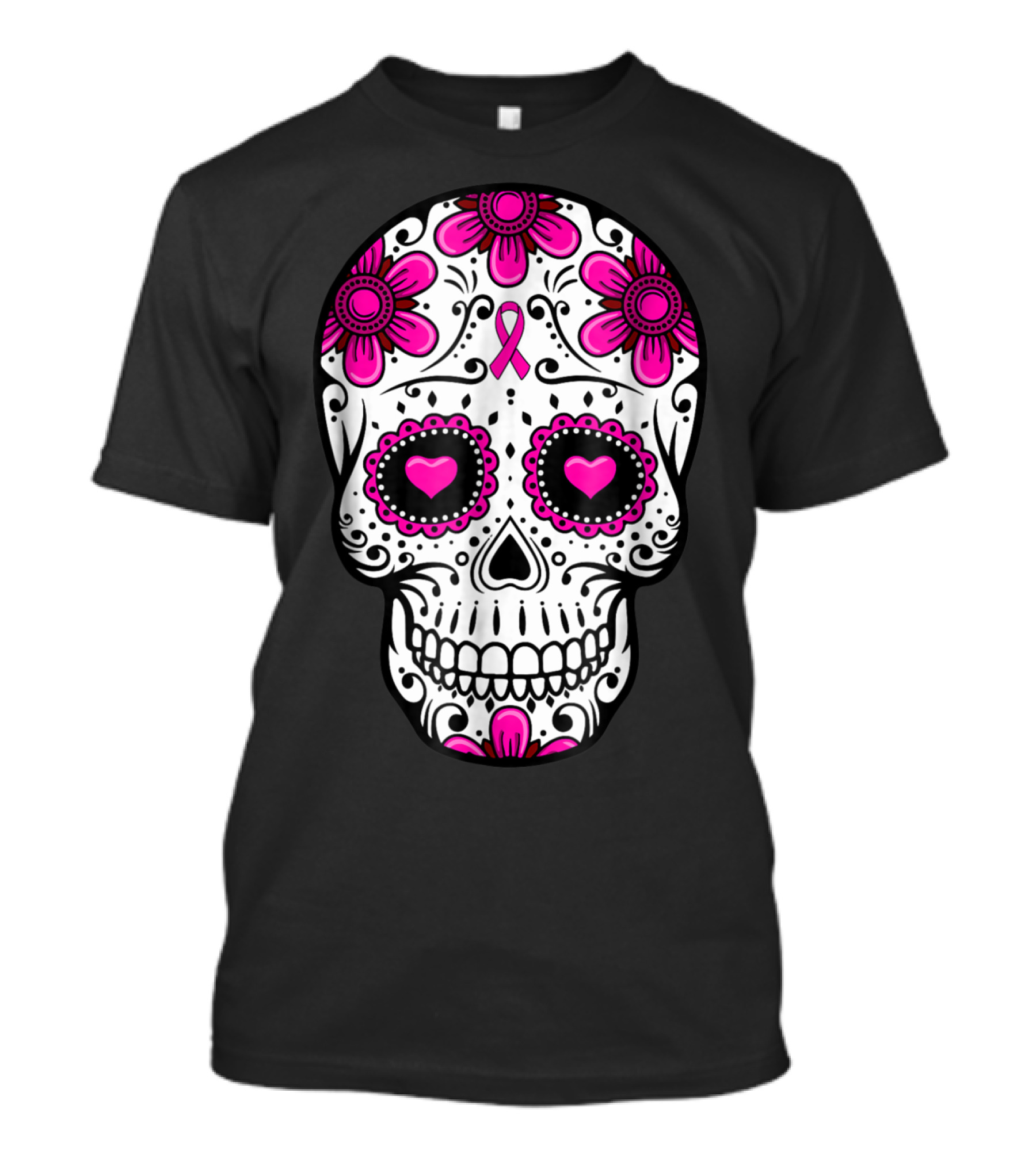 Breast Cancer Awareness Skull Pink Ribbon Mom Wife Floral T-Shirt
