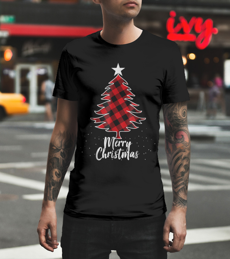 Merry Christmas Buffalo Plaid Tree Daddy And Kids T-Shirt