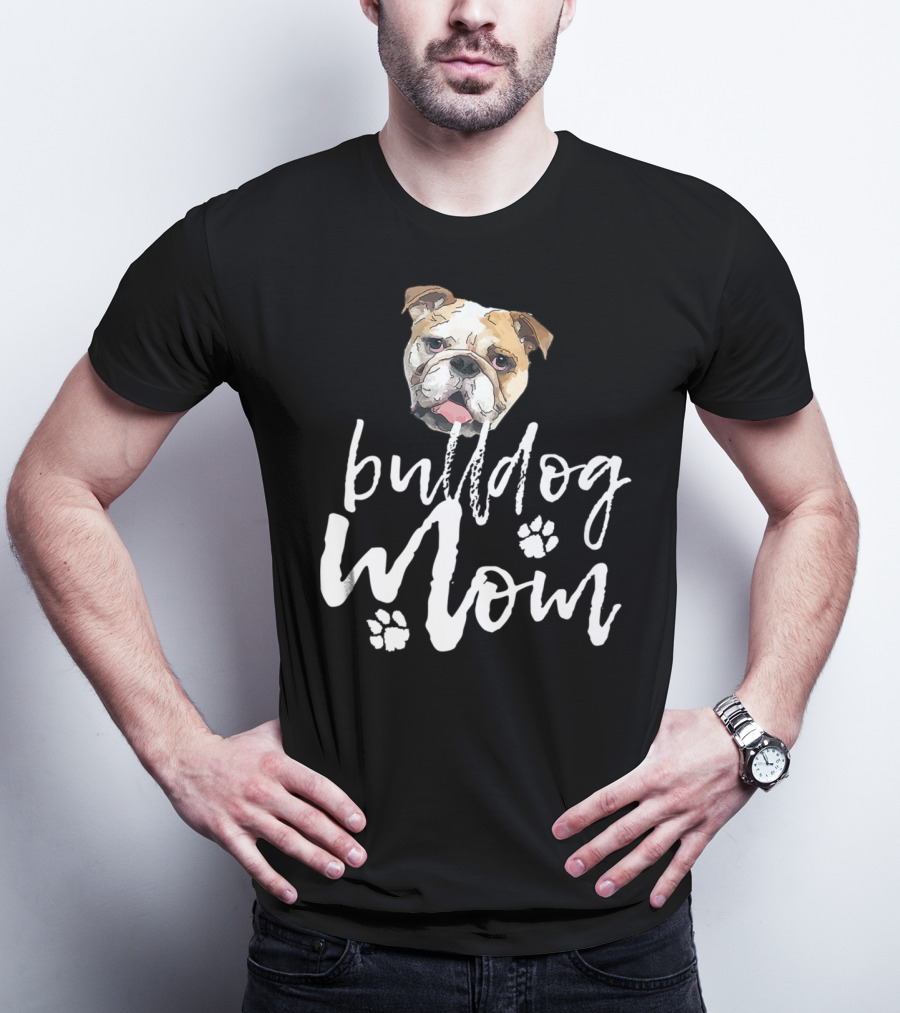 Bulldog Mom Adorable Dog Face With Paw Prints T-Shirt