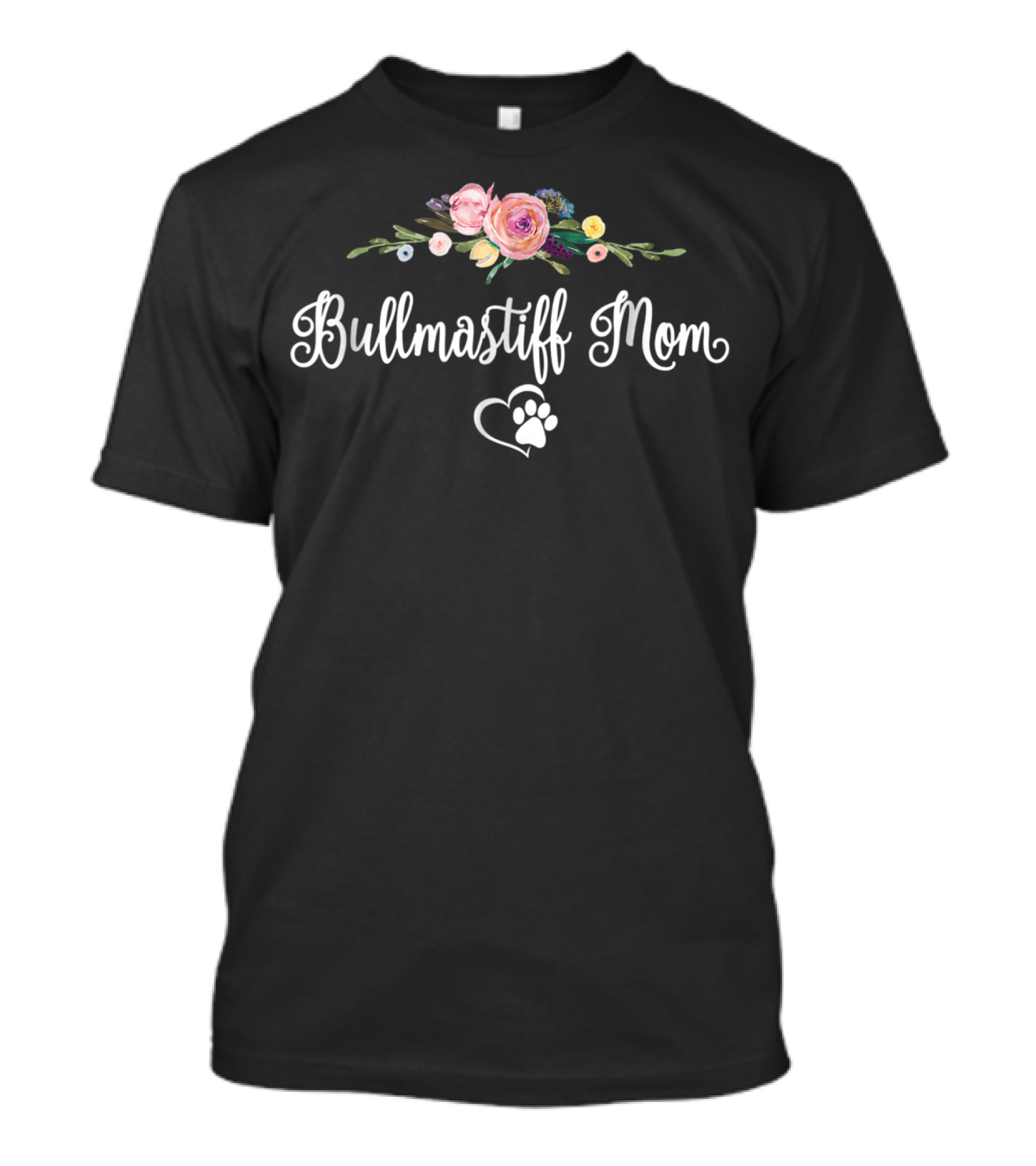 Bullmastiff Mom Floral Heart Paw Prints T-Shirt