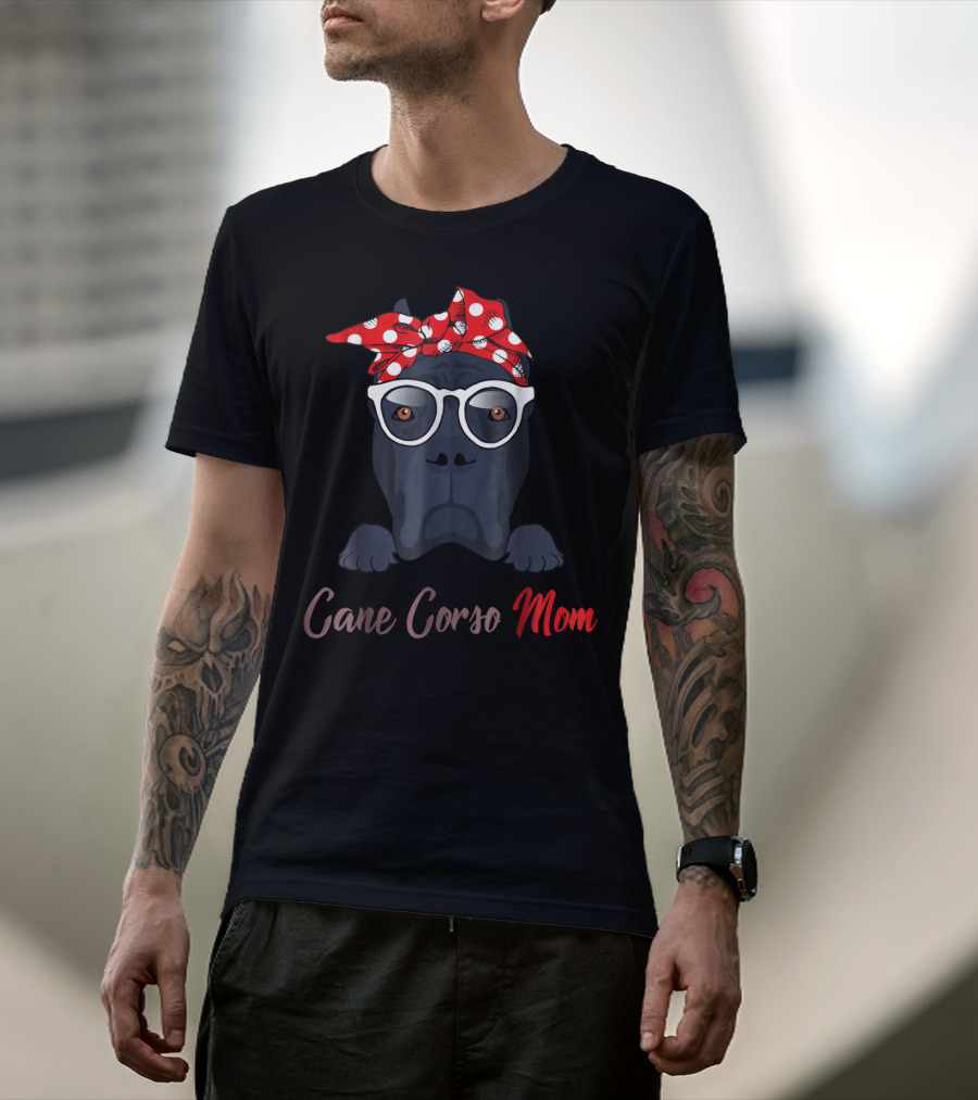 Cane Corso Mom Polka Dot Red Bandana Glasses T-Shirt