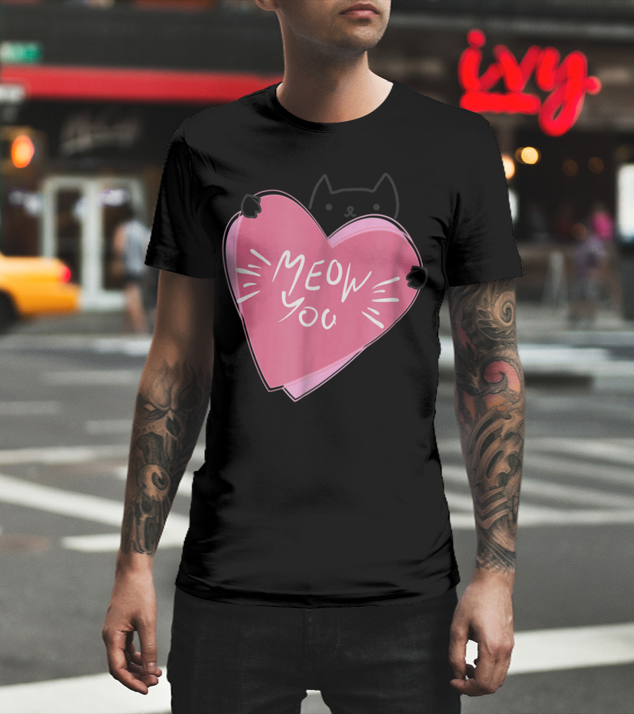 Cat Mom Meow You Cute Pink Heart Love Cat T-Shirt