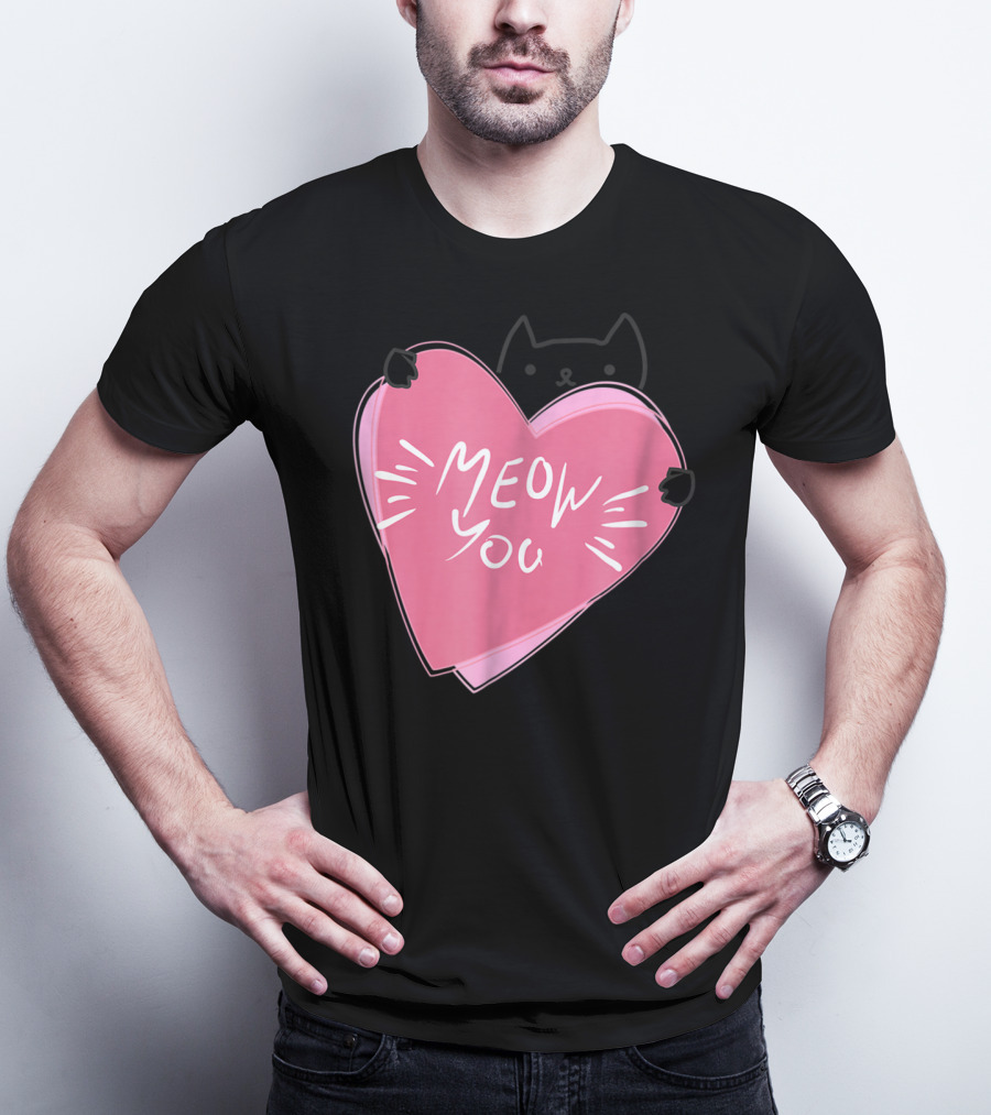 Cat Mom Meow You Cute Pink Heart Love Cat T-Shirt