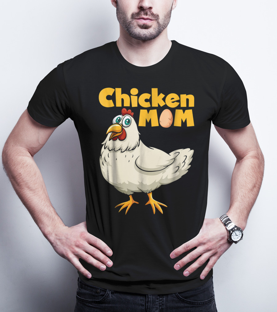 Chicken Mom Cute Cartoon Hen With Egg Lettering T-Shirt