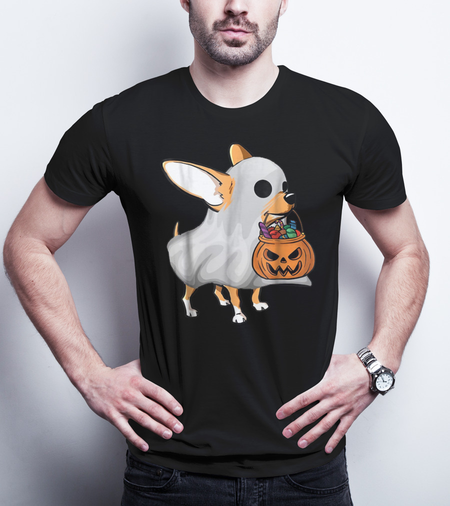 Ghost Chihuahua Trick-or-Treat Pumpkin Basket T-Shirt