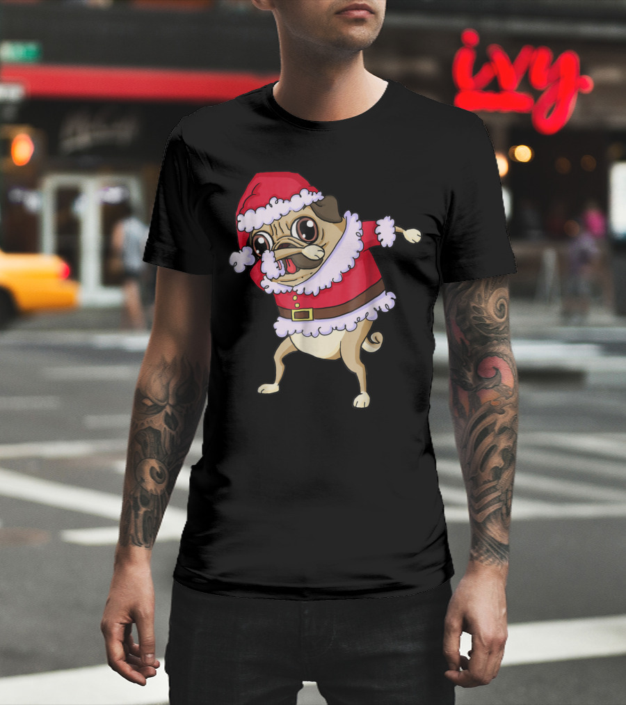 Christmas Pug Dabbing In Santa T-Shirt