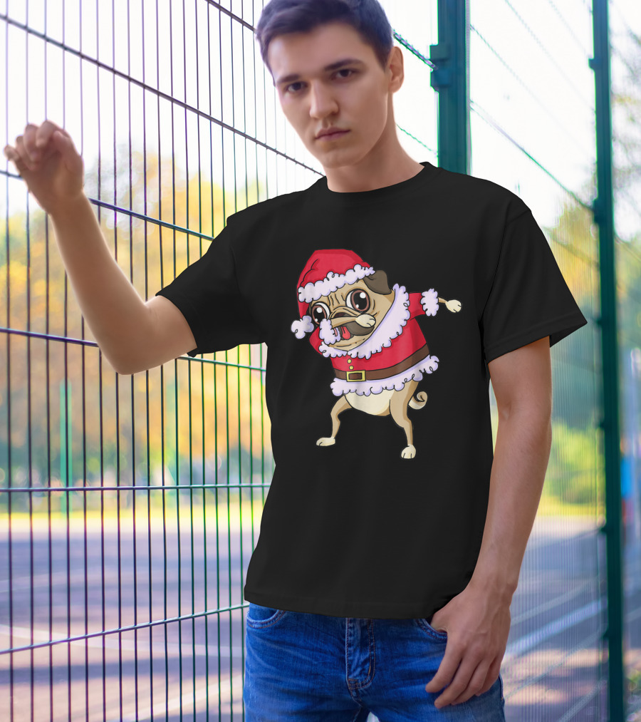 Christmas Pug Dabbing In Santa T-Shirt