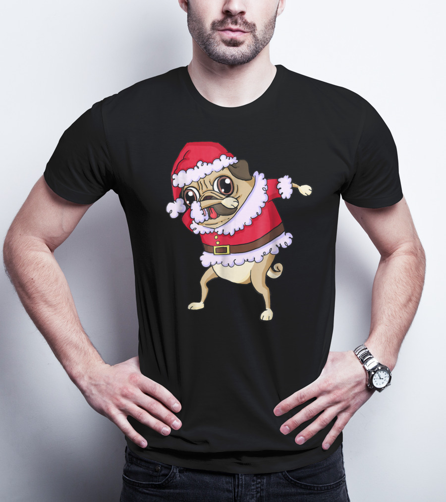 Christmas Pug Dabbing In Santa T-Shirt