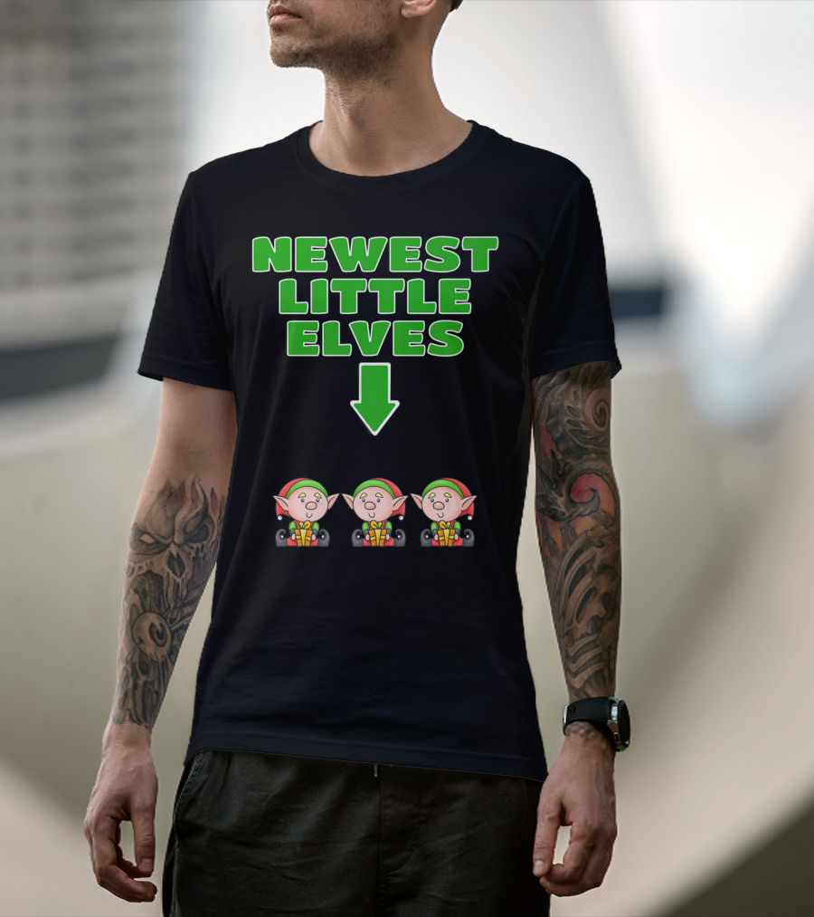 Newest Little Elves Christmas Elf Expecting Triplets Mom To Be Pregnant T-Shirt