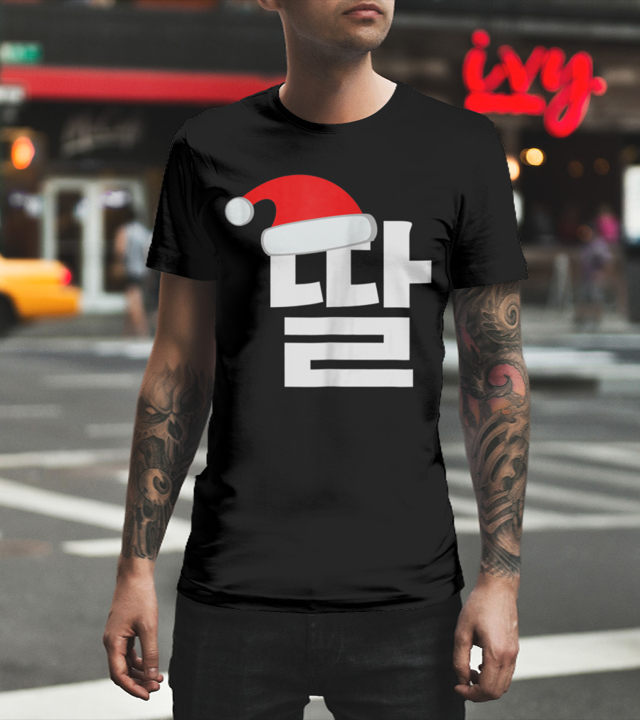 Christmas Korean Family Santa Hat Matching Mom Daughter T-Shirt