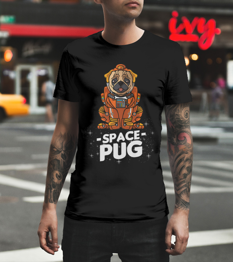 Space Pug Christmas Dog In Astronaut Suit T-Shirt