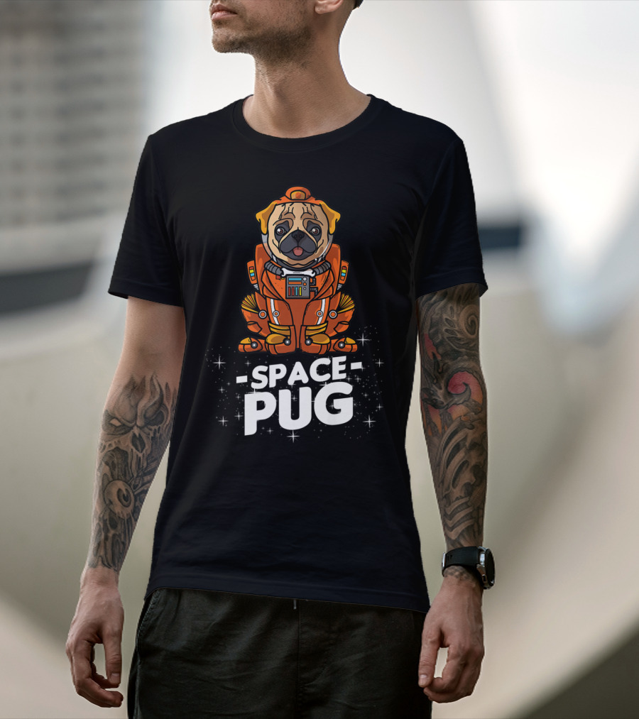 Space Pug Christmas Dog In Astronaut Suit T-Shirt