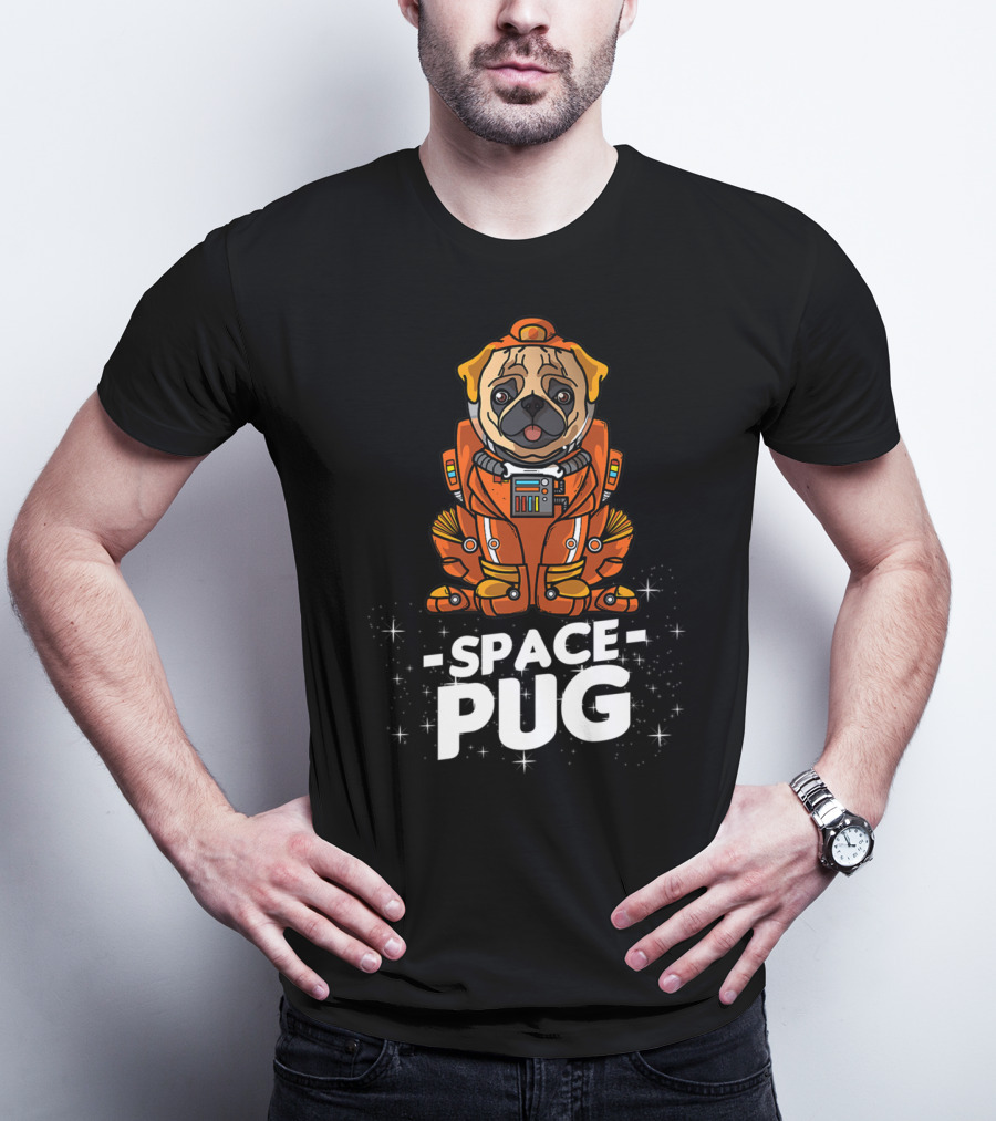 Space Pug Christmas Dog In Astronaut Suit T-Shirt