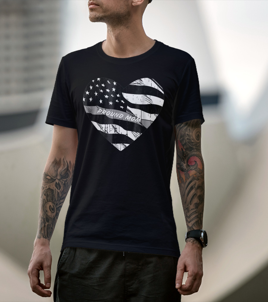 Correction Officer Proud Mom Thin Silver Line Flag Heart T-Shirt