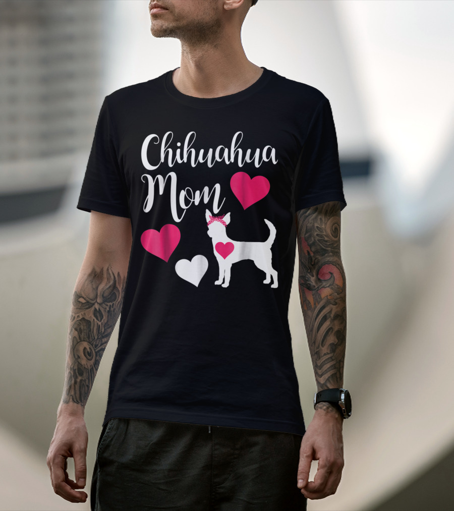 Chihuahua Mom Heart Love Bow Chihuahua Owner T-Shirt