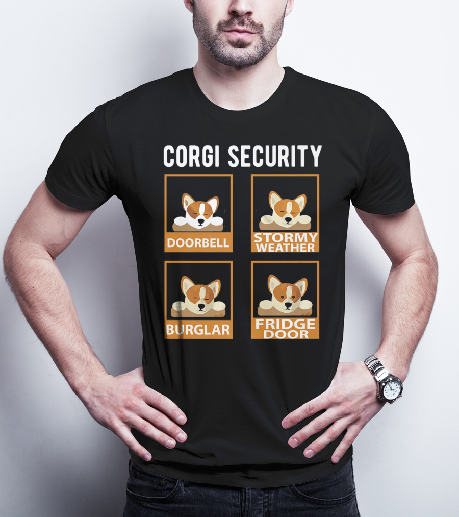 Corgi Security Doorbell Stormy Weather Burglar Fridge Door Pembroke Welsh Dog Mom Funny T-Shirt