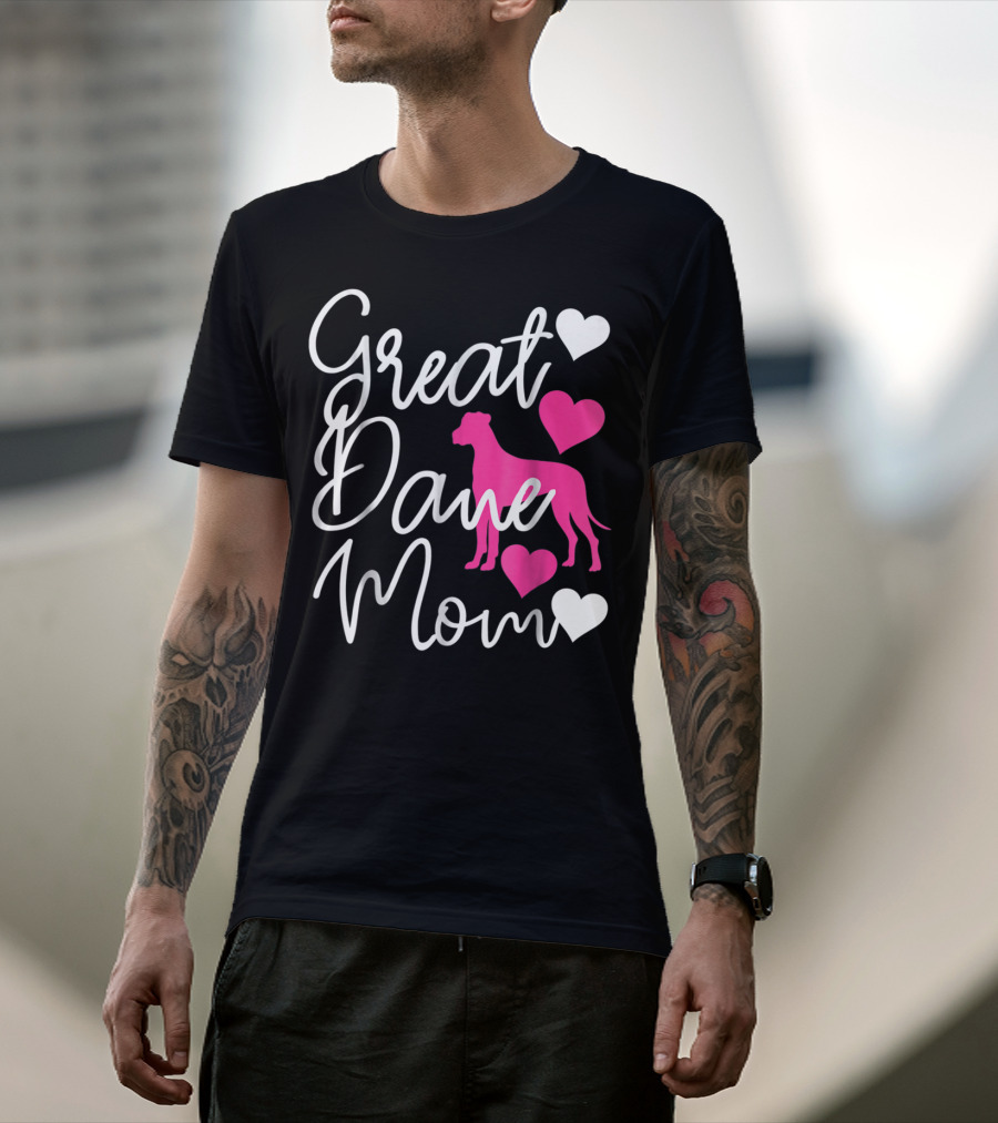 Great Dane Mom Hearts Pink T-Shirt