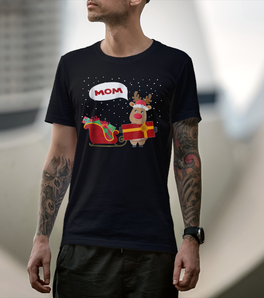 Mom Reindeer With Christmas Gifts And Sleigh T-Shirt