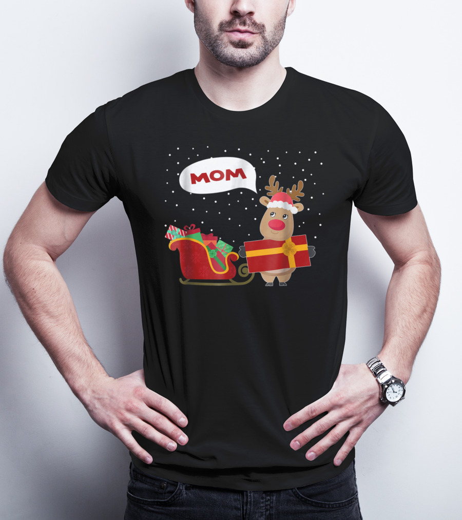 Mom Reindeer With Christmas Gifts And Sleigh T-Shirt