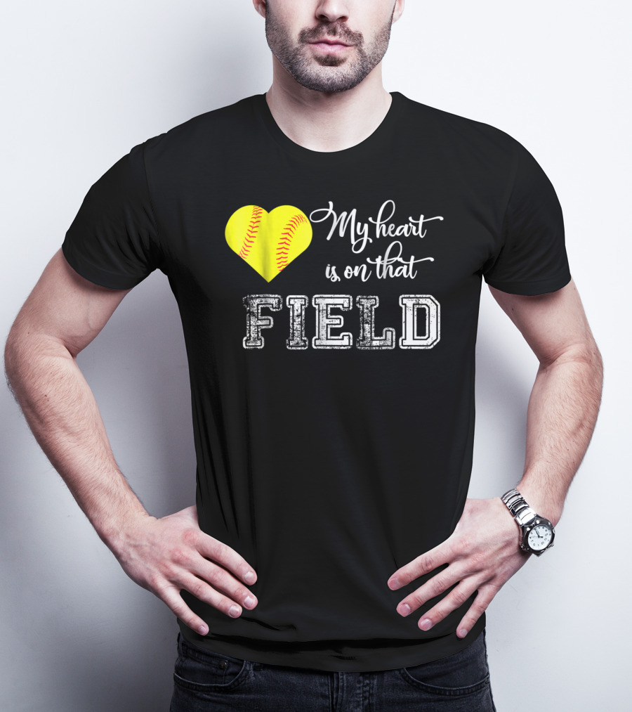 My Heart Is On That Field Softball Heart T-Shirt