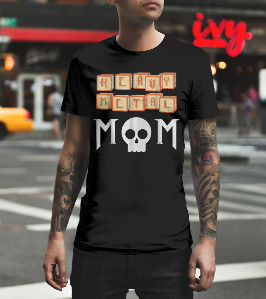 Heavy Metal Mom Skull Block Letters T-Shirt