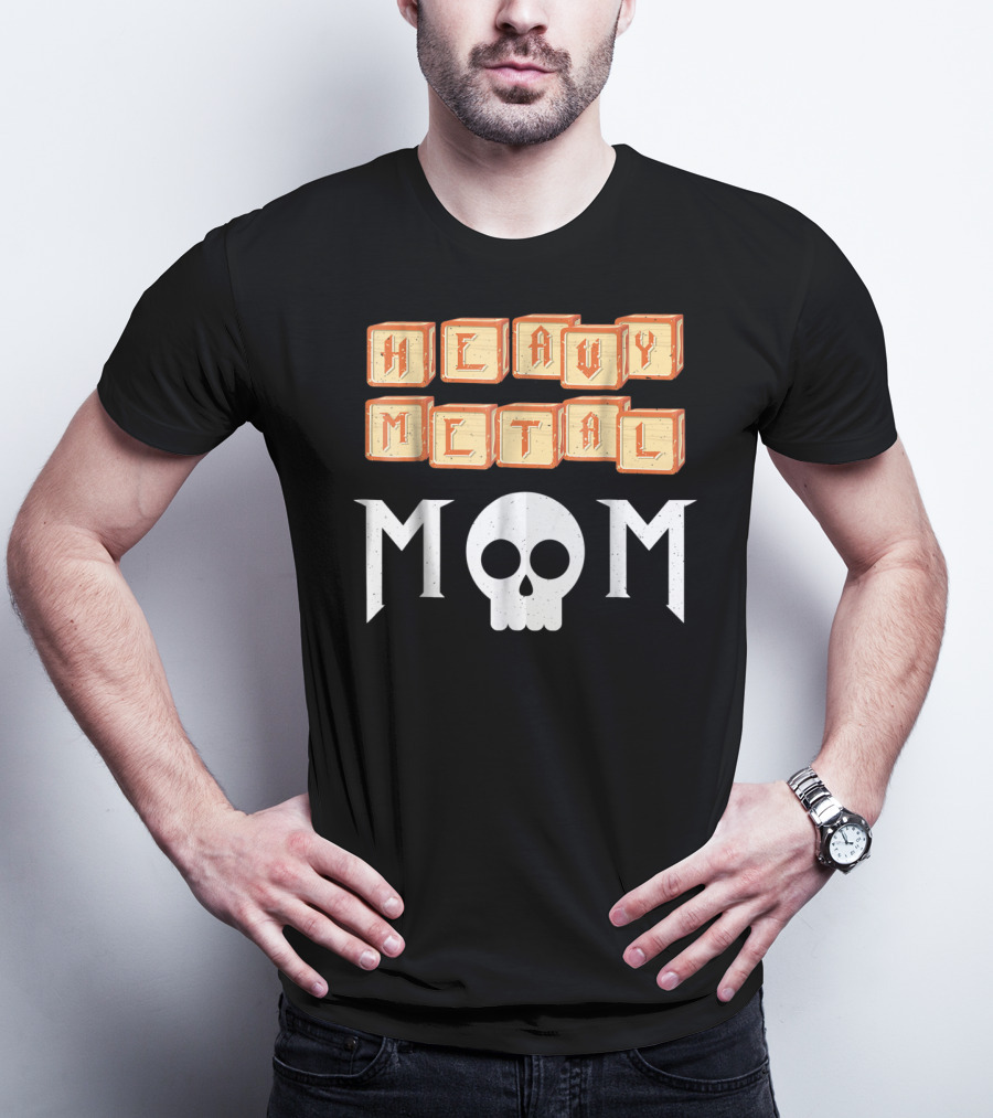 Heavy Metal Mom Skull Block Letters T-Shirt
