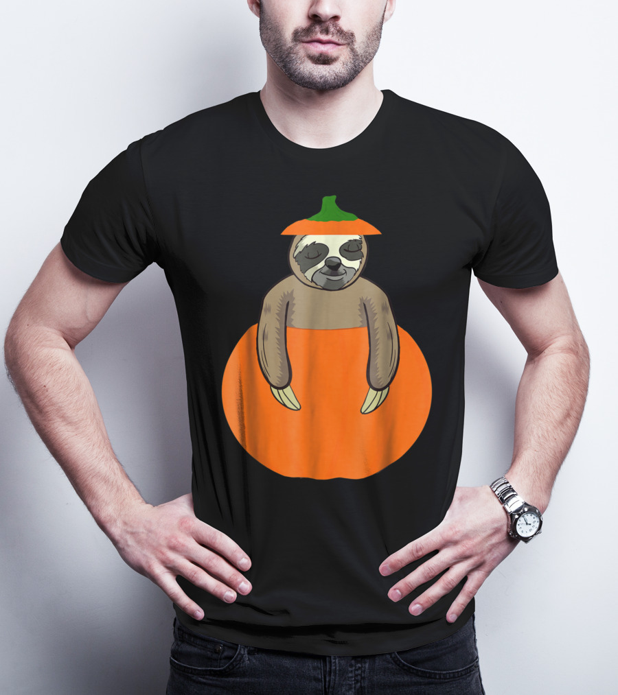 Cute Sloth Pumpkin Halloween Costume For Teacher Mom And Dad T-Shirt