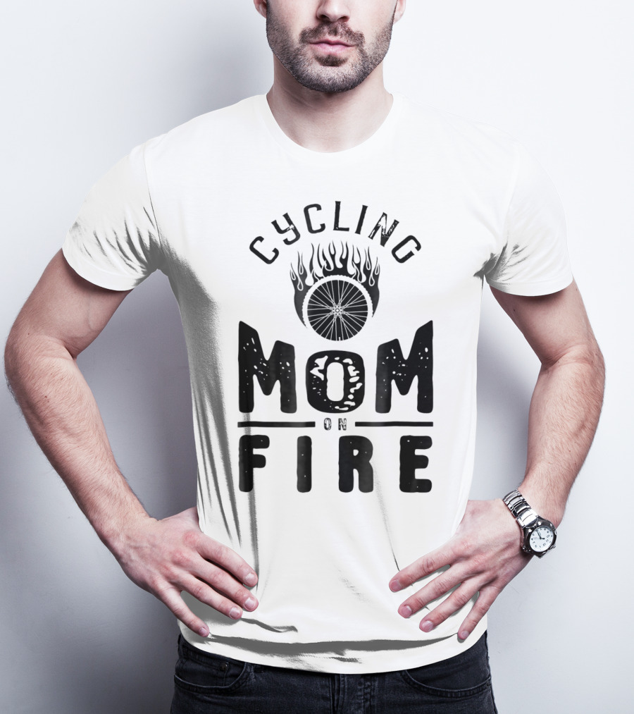 Cycling Mom On Fire Wheel Flames Sports Fan T-Shirt