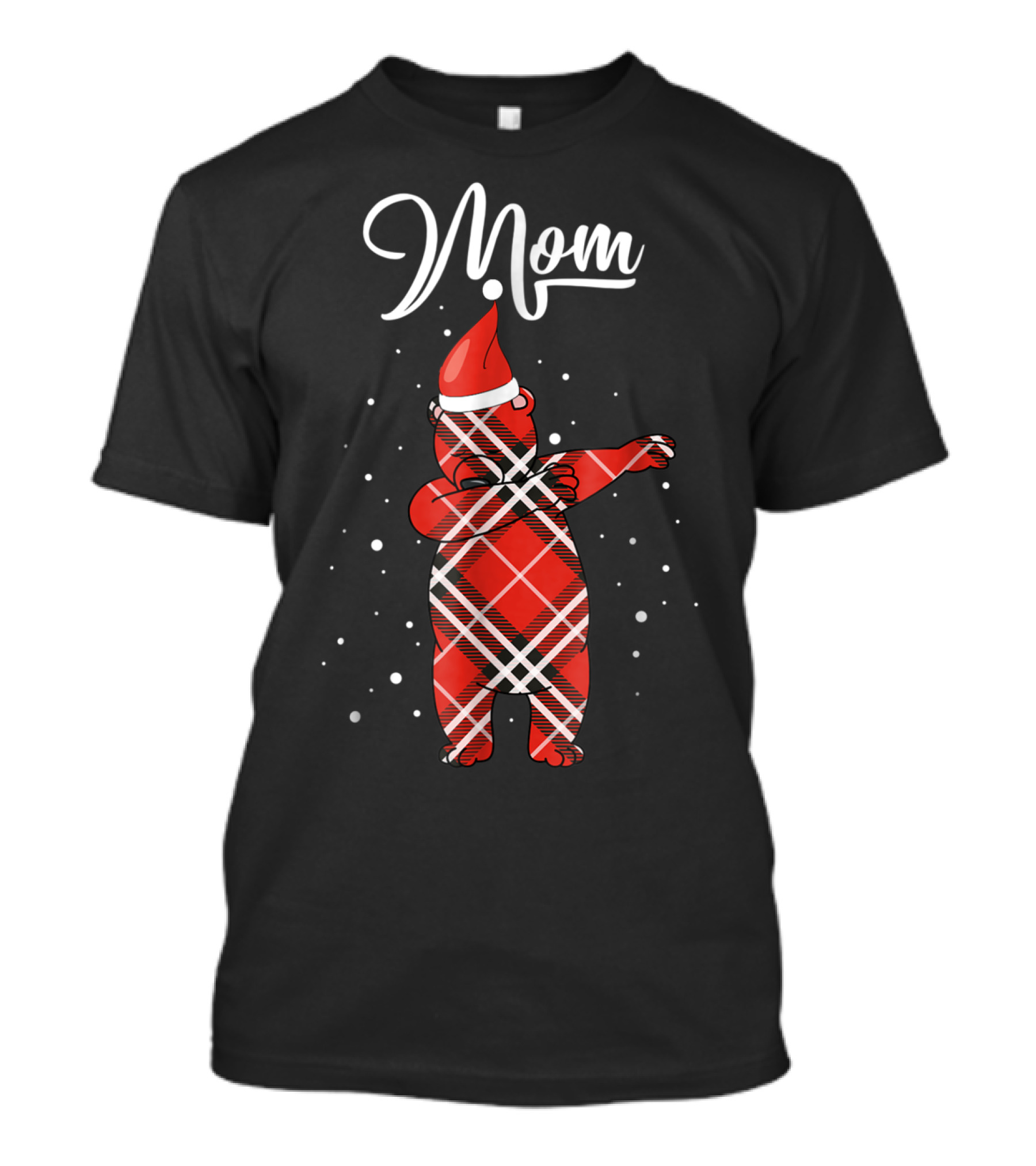 Mom Red Plaid Bear Dabbing Christmas T-Shirt