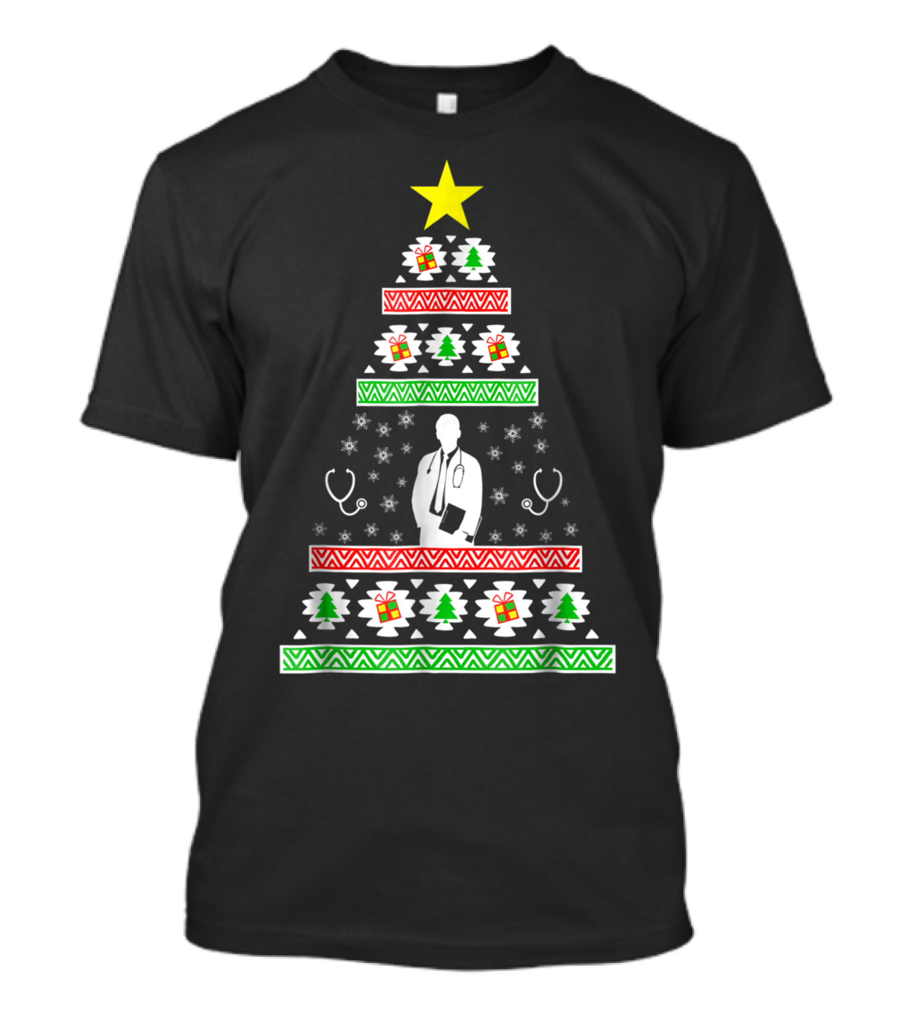 Doctor Christmas Tree Stethoscope Pattern Dad35 T-Shirt