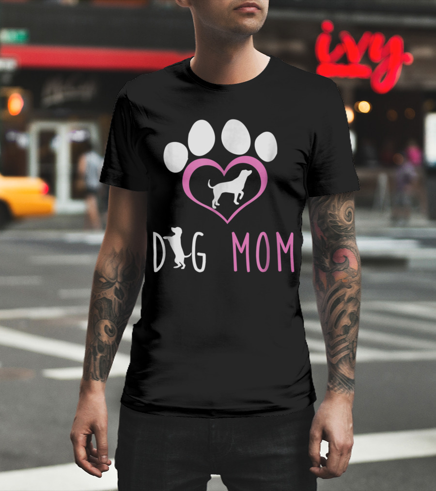 Dog Mom Paw Print Heart Dog Lover Women56 T-Shirt