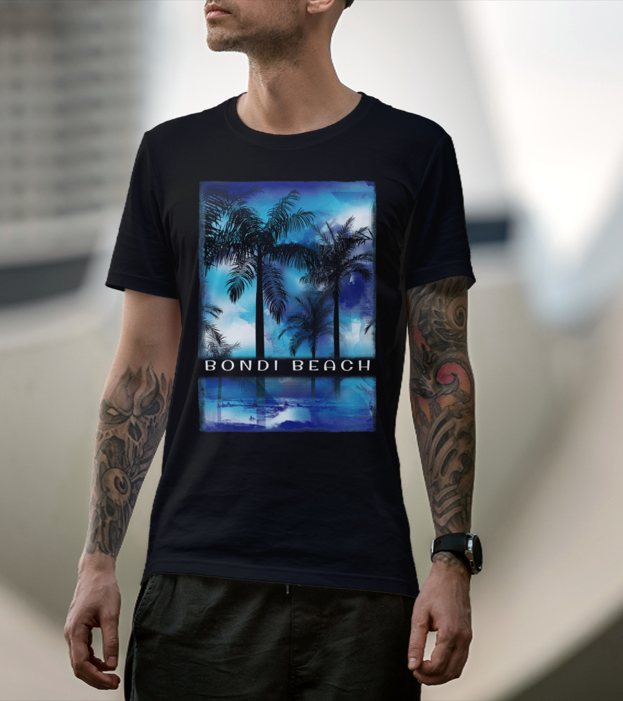 Bondi Beach Palm Trees With Vibrant Blue Ocean Reflection T-Shirt