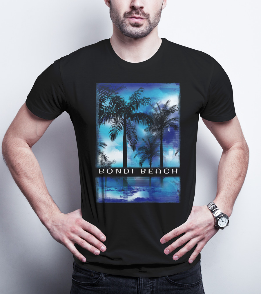 Bondi Beach Palm Trees With Vibrant Blue Ocean Reflection T-Shirt