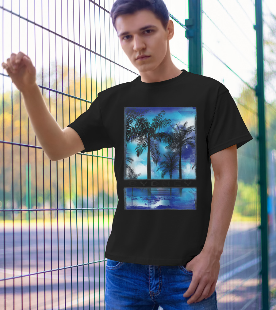 Sydney Australia Beach Palm Reflection Skyline T-Shirt
