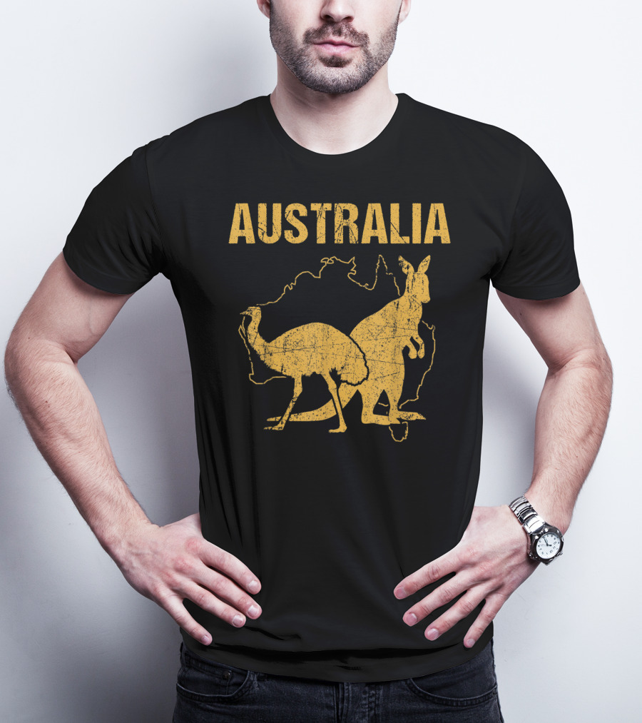 Australia Kangaroo And Emu Silhouette Map T-Shirt