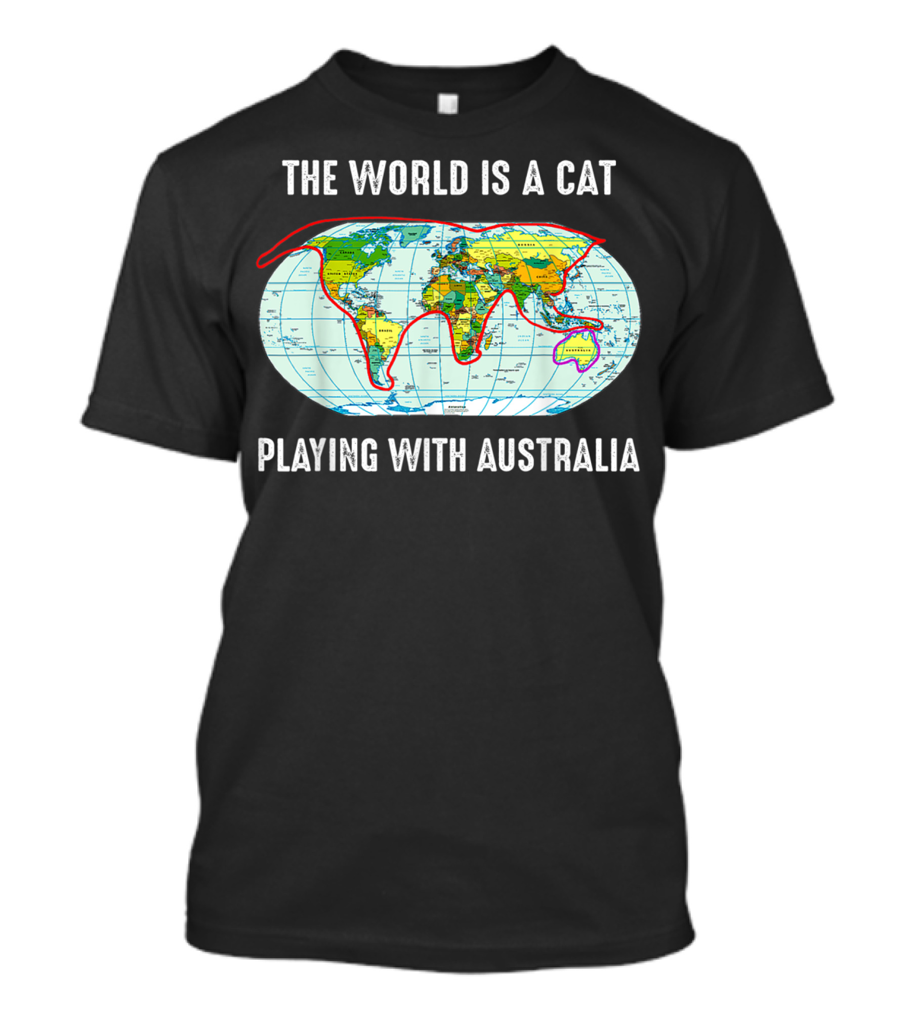 The World Is A Cat Playing With Australia Map T-Shirt
