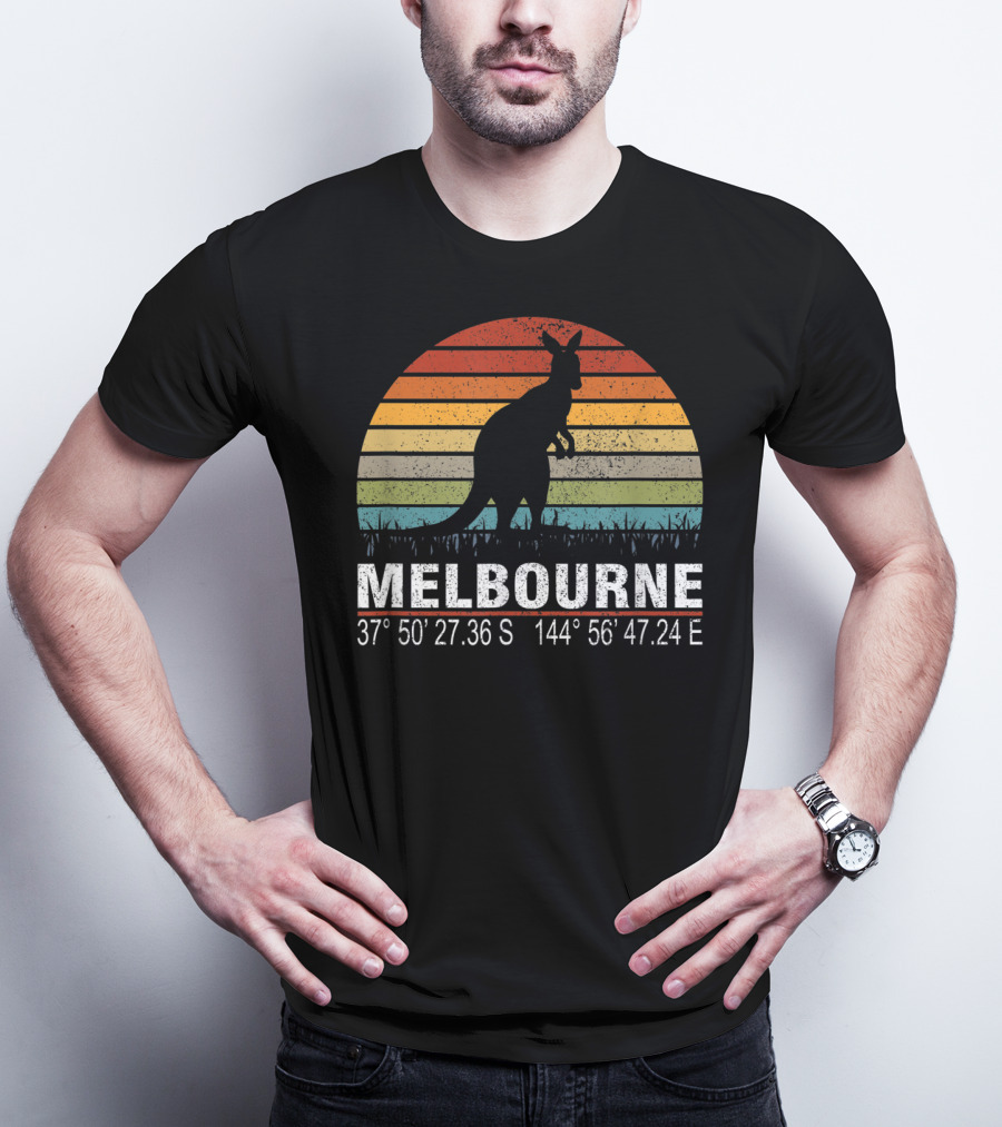 Melbourne Kangaroo Retro Sun 37°50'27.36S 144°56'47.24E T-Shirt