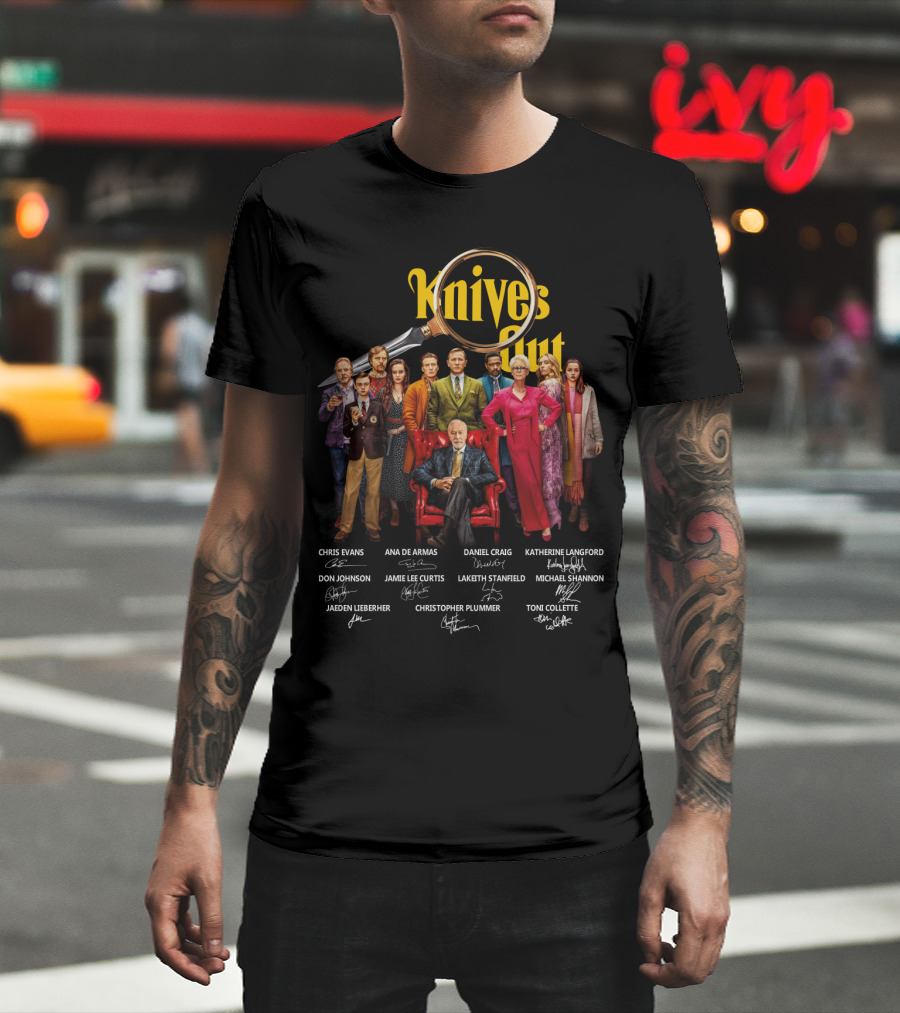 Knives Out Daniel Craig Chris Evans Ana De Armas Cast Signatures T-Shirt