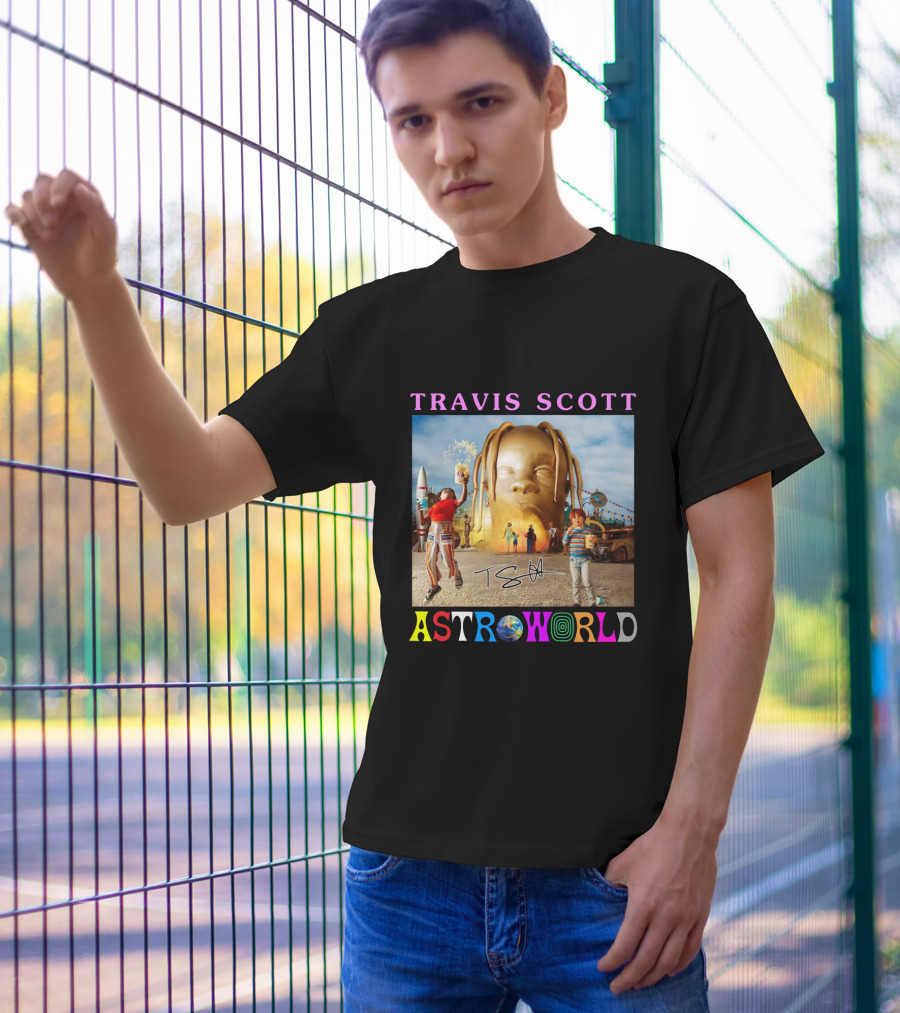 TRAVIS SCOTT ASTROWORLD Album Cover With Iconic Head And Signature T-Shirt