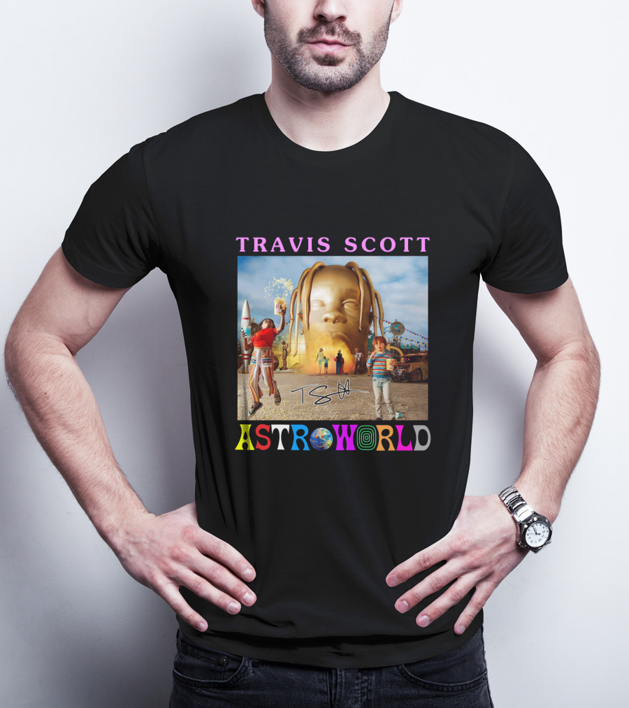 TRAVIS SCOTT ASTROWORLD Album Cover With Iconic Head And Signature T-Shirt