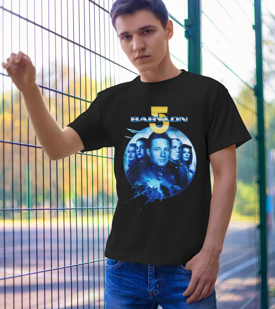 Babylon 5 Science Fiction Series Characters And Spaceship T-Shirt