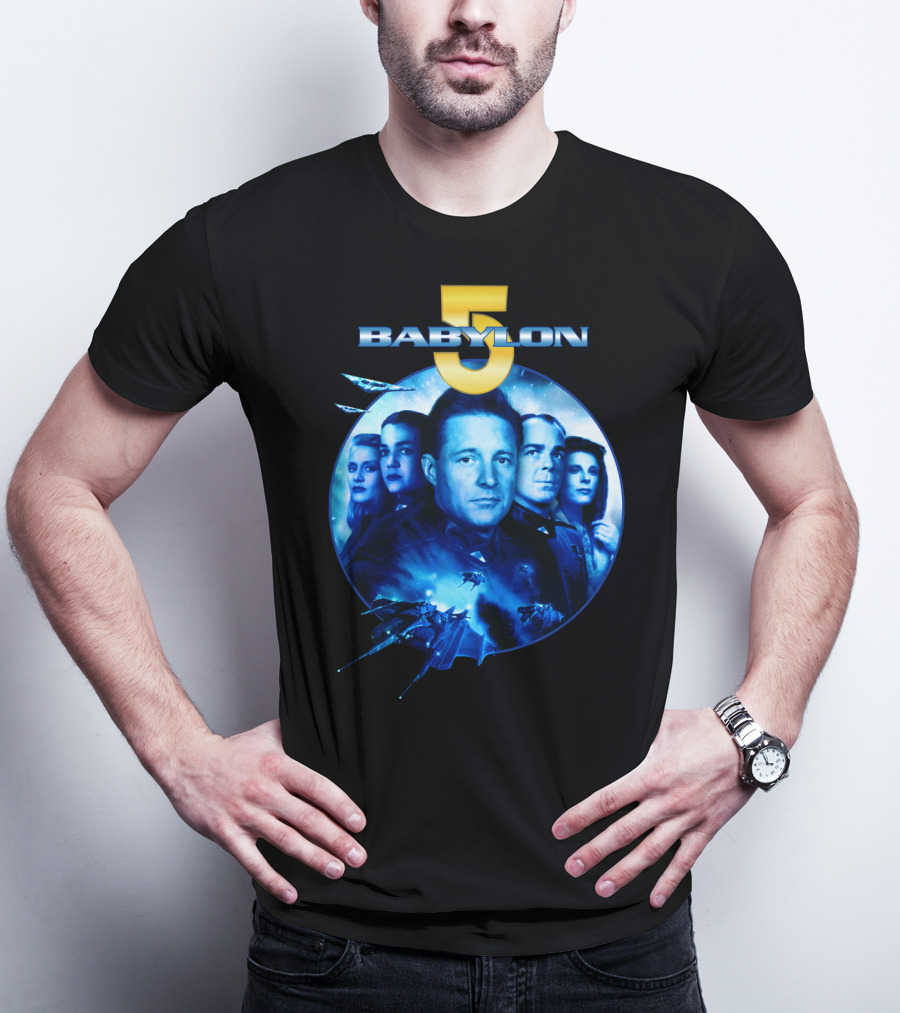 Babylon 5 Science Fiction Series Characters And Spaceship T-Shirt