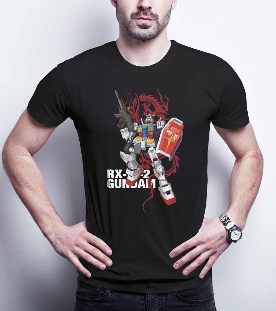 RX 78 2 Gundam Mobile Suit With Red Dragon Background T-Shirt