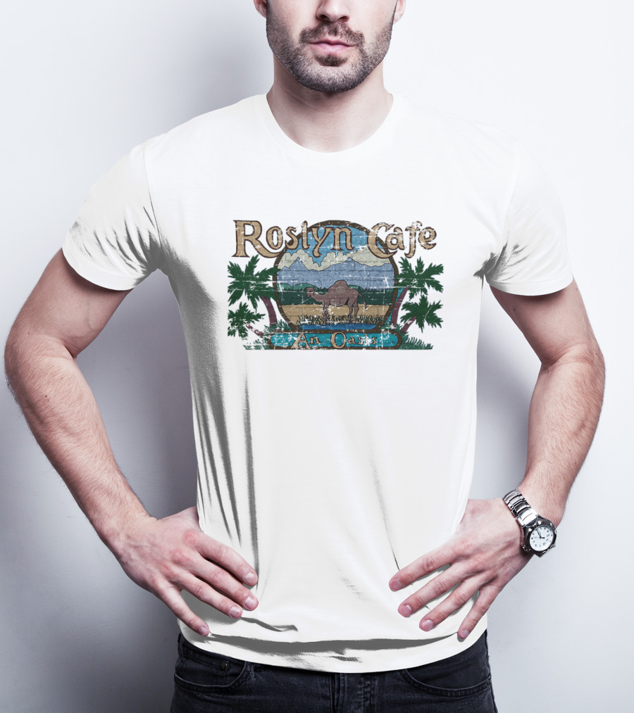 Roslyn Cafe An Oasis Camel And Palm Trees Scenic T-Shirt