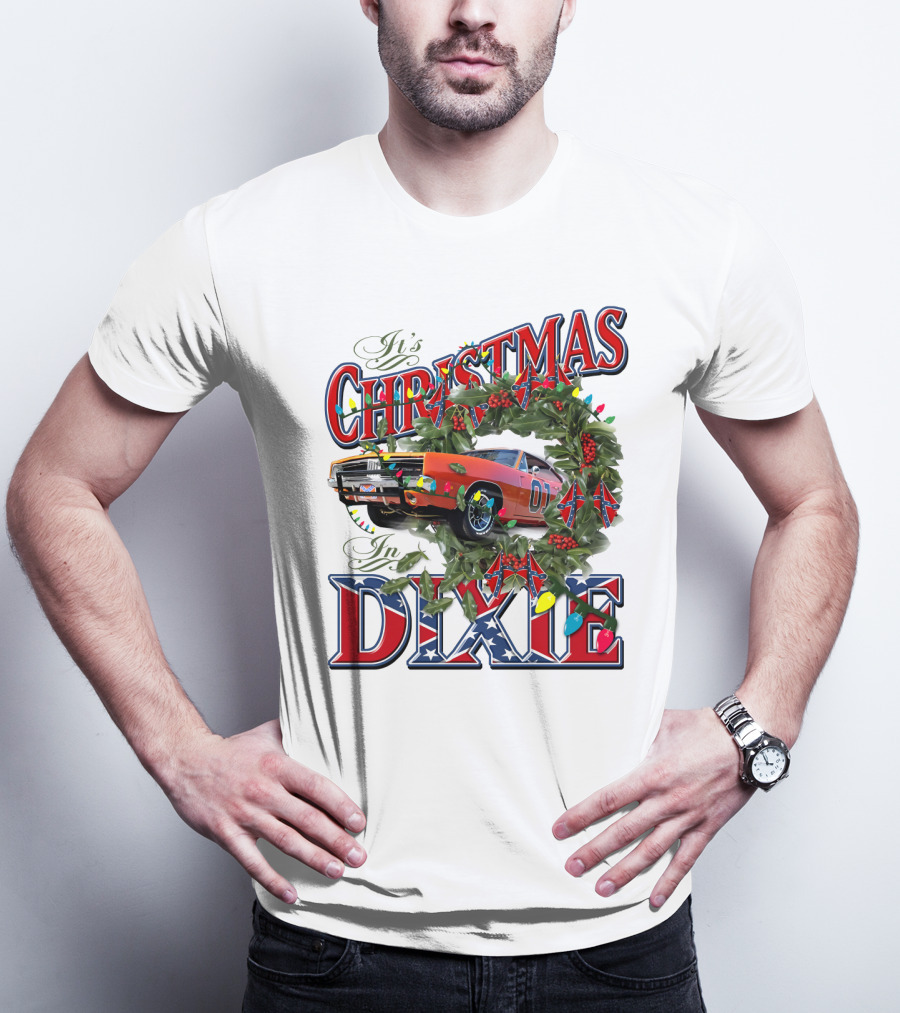 It's Christmas In Dixie 01 General Lee Car Wreath Lights T-Shirt