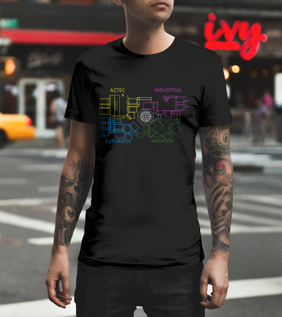 Aztec Industrial Futuristic Medieval The Crystal Maze Layout T-Shirt