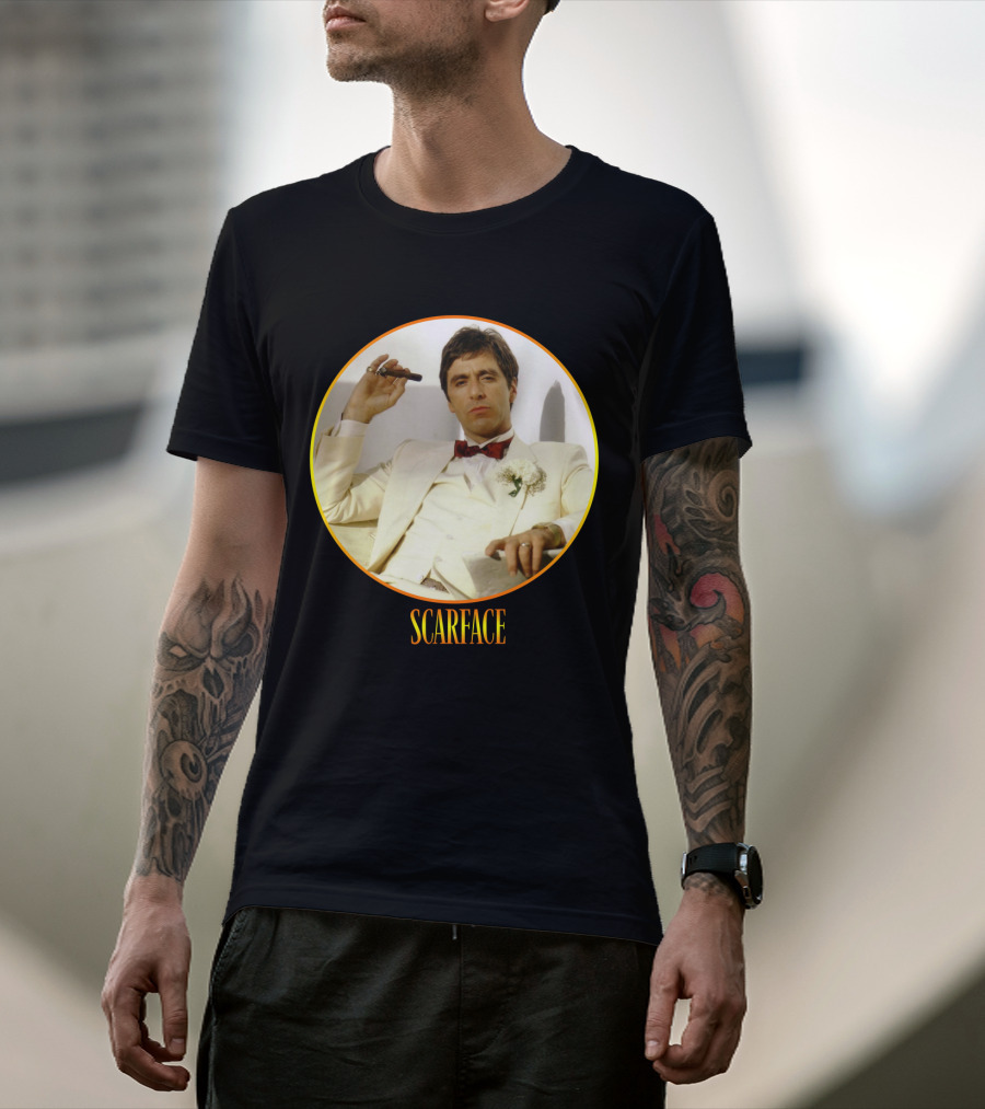 Scarface Iconic Movie Character In Circle Frame T-Shirt