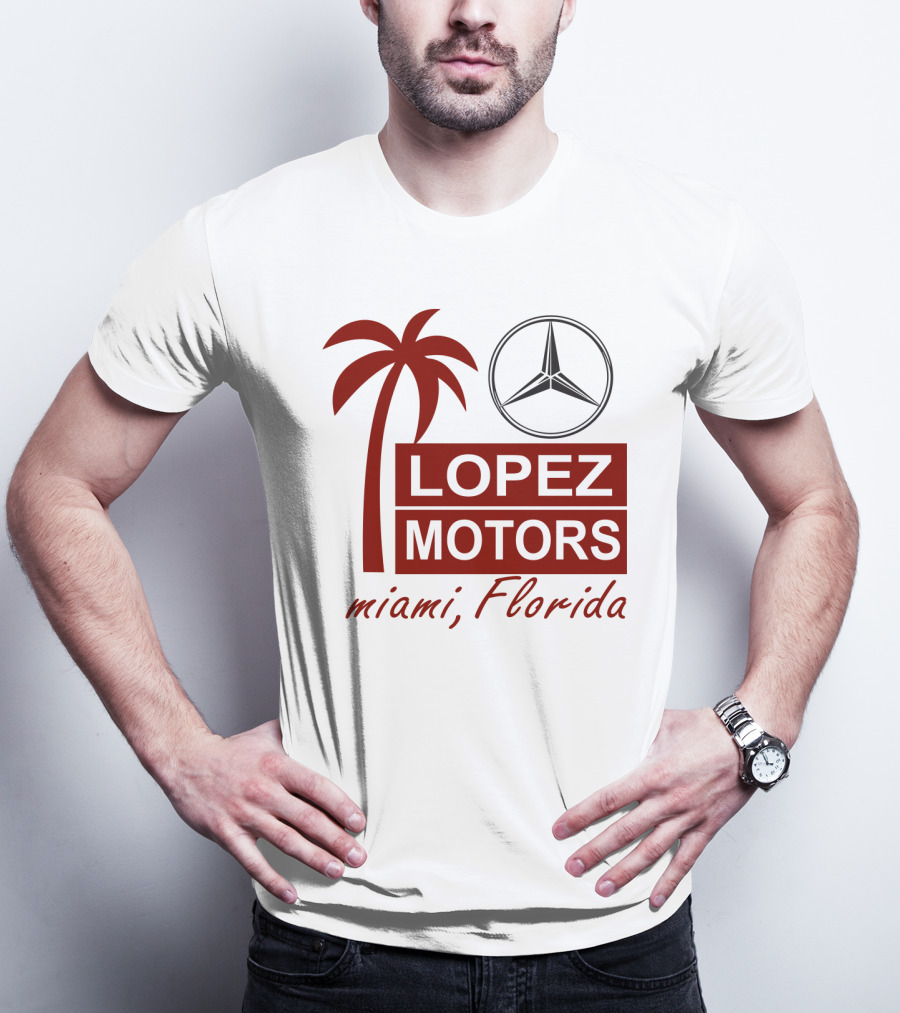 Lopez Motors Miami Florida Scarface Palm Tree Mercedes Benz Star T-Shirt