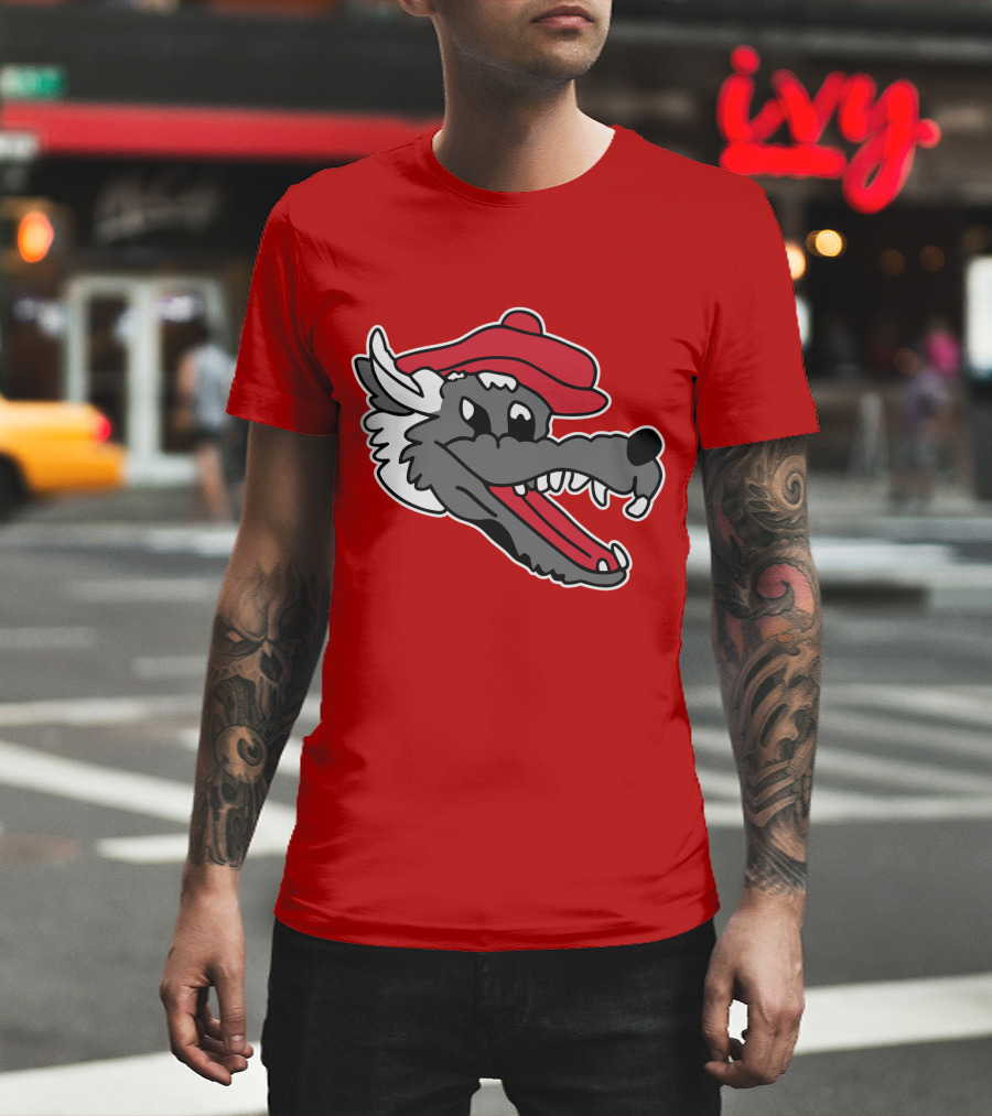 Ridgemont Wolves Cartoon Wolf In Red Beret T-Shirt